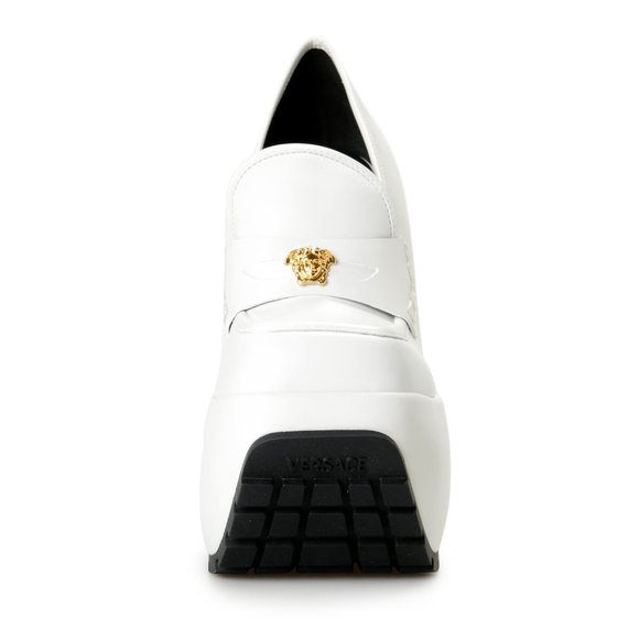 Versace | Shoes | Versace Womens Gold Medusa Logo 0 Leather Platform ...